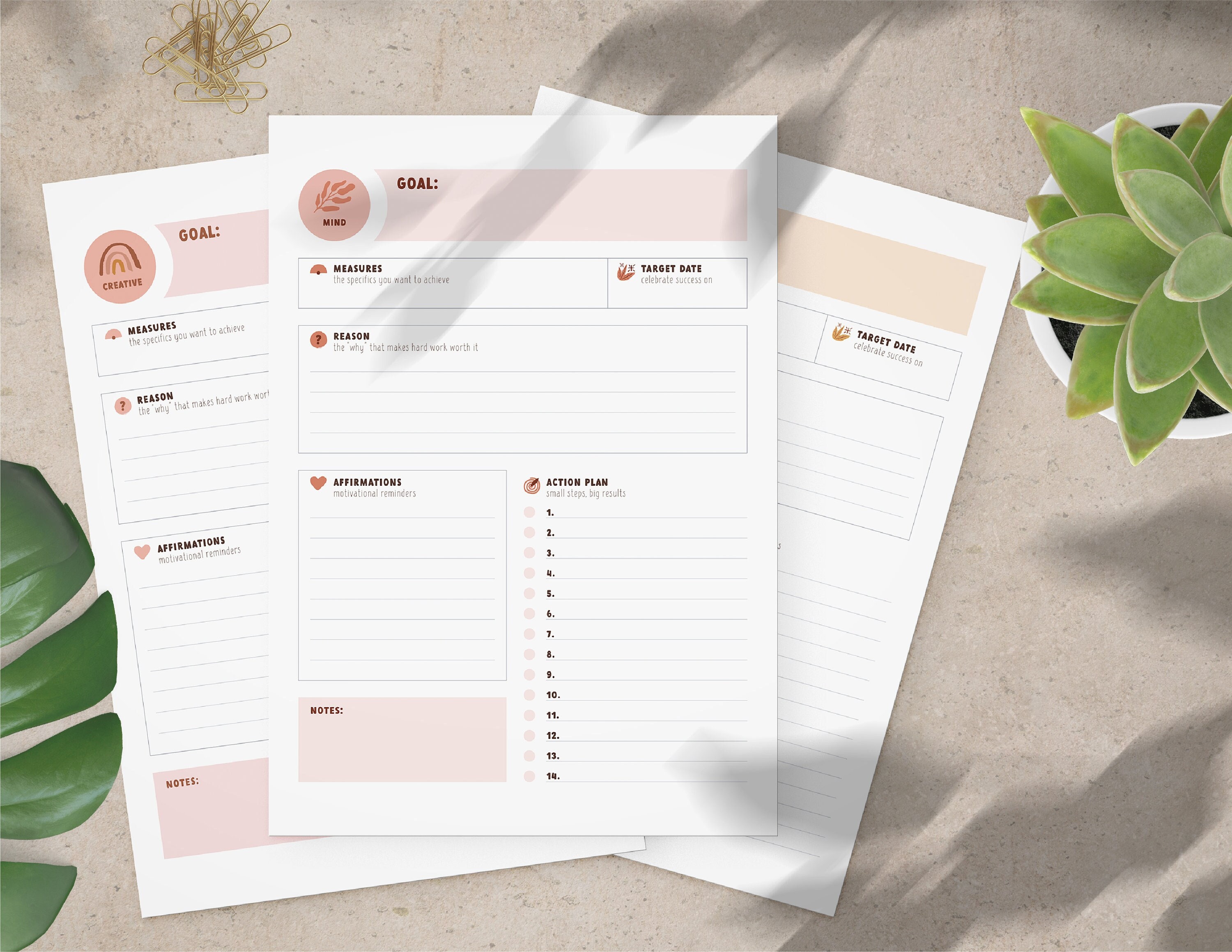 Goal Setting Template Boho Printable and Interactive PDF Goal Worksheet ...