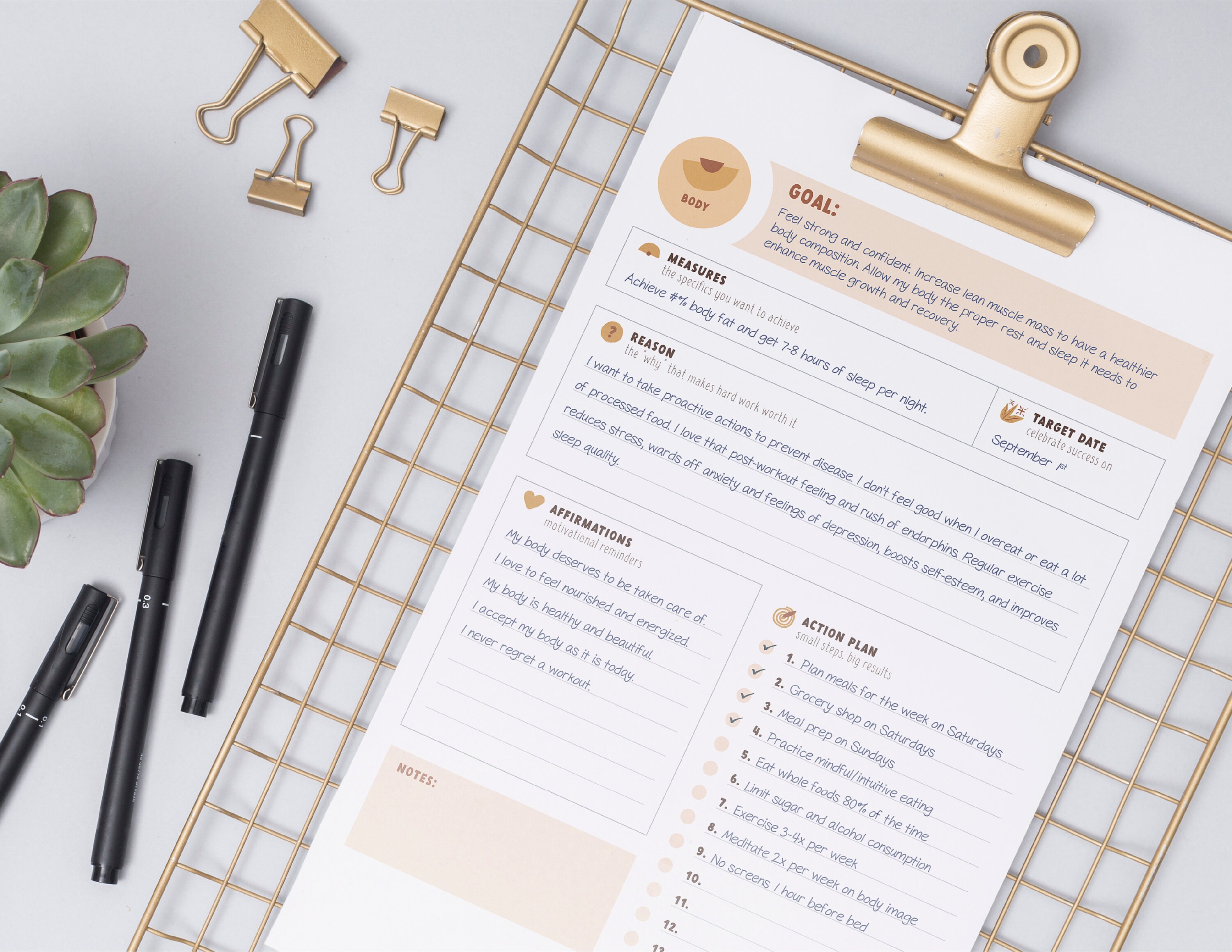 Goal Setting Template Boho Printable and Interactive PDF Goal Worksheet ...