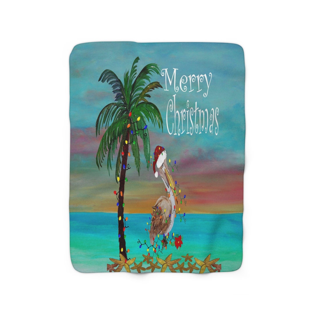 Pelican Christmas and Palm Tree Holiday Tropical Design Sherpa Fleece ...