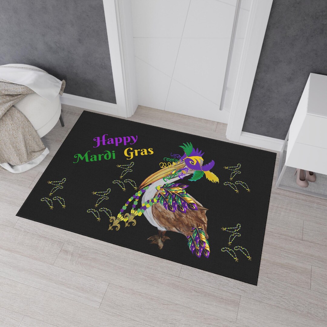 Pelicans Festive Coastal Beach Mardi Gras Party Holiday Fun Doormat ...