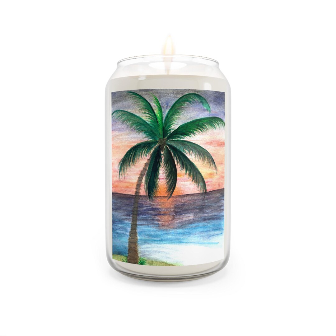 Sunset Palm Tree Coastal Jar Candle Design From My Flamingo Art ...