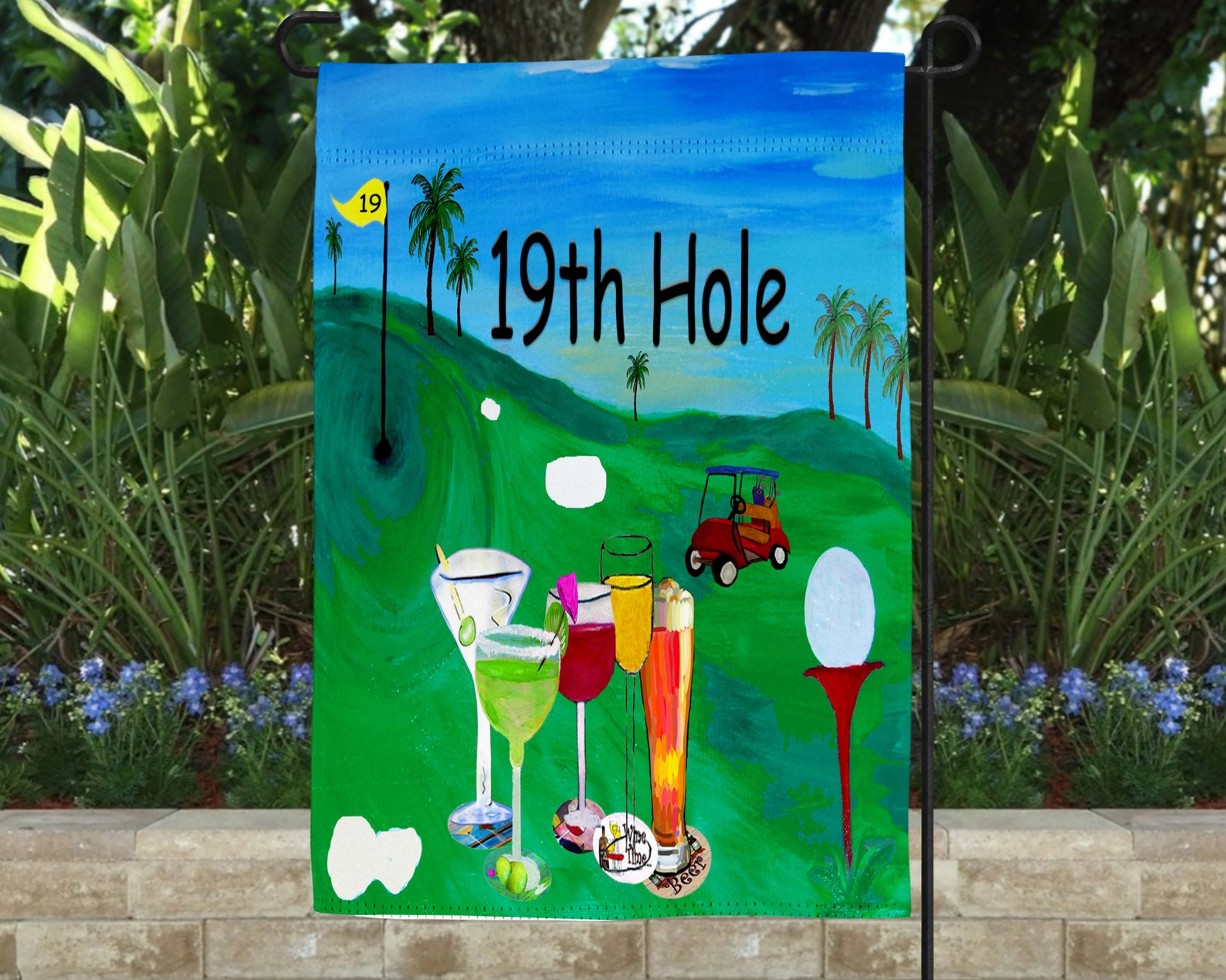 Golf 19th Hole Cocktail Bar Home Yard Garden or House Flag With My Art ...