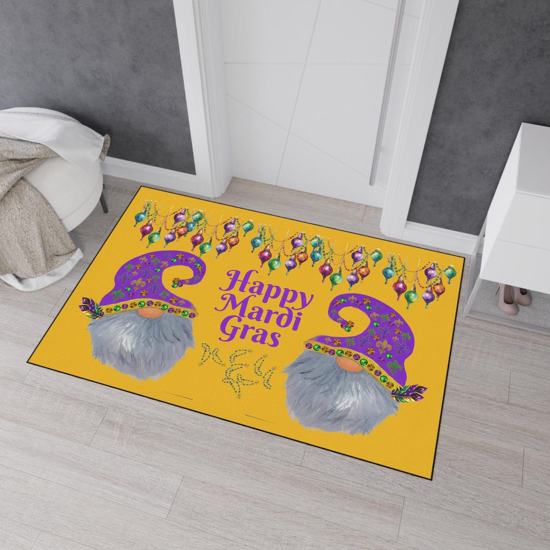 Happy Mardi Gras Gnomes Floor Mat | Festive Beads & Masks Doormat - Etsy