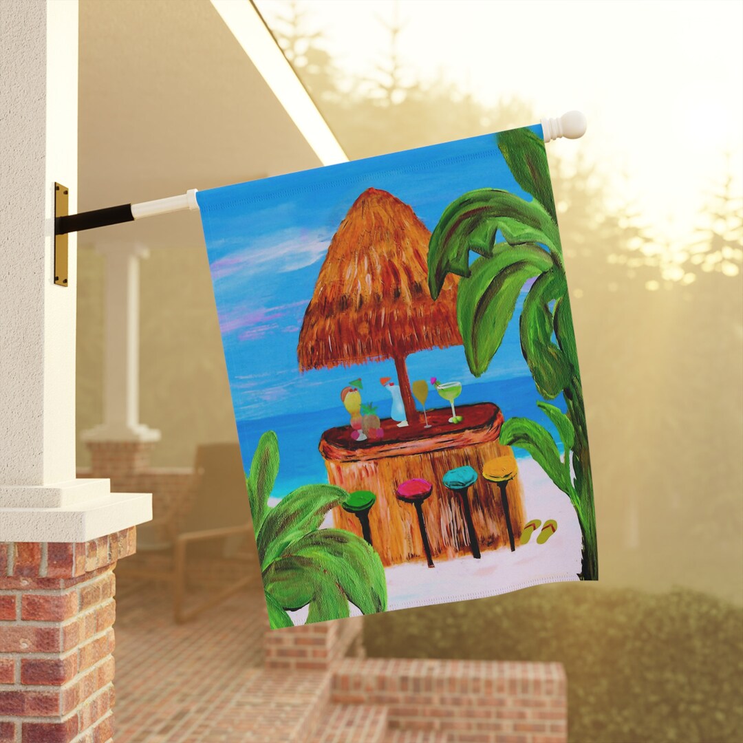 Tiki Beach Bar Banana Palms Tropical House Garden Banner Flag With My ...