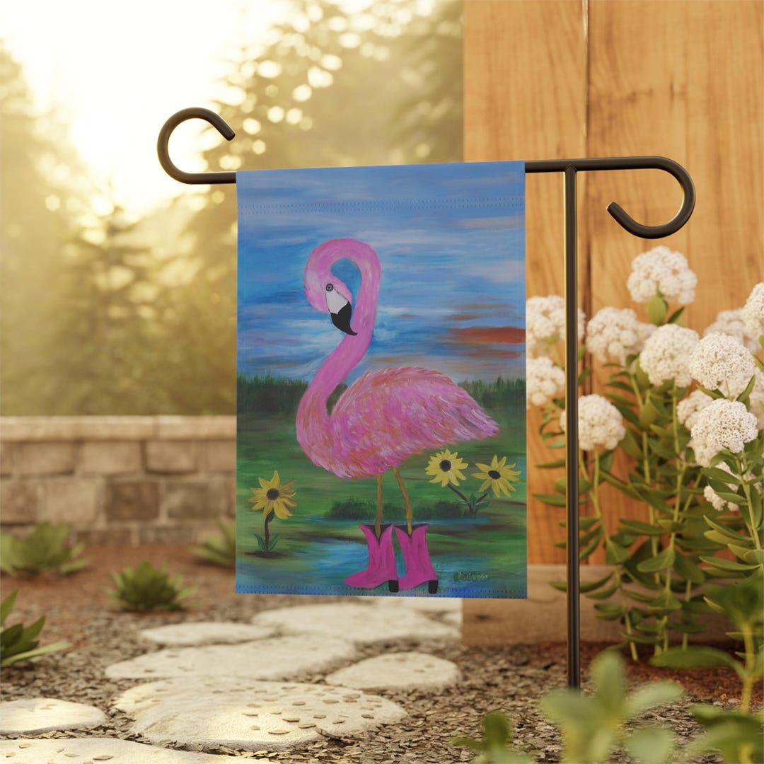 Flamingo Country Home Garden & House Banner Flag With My Art. Cowboy ...