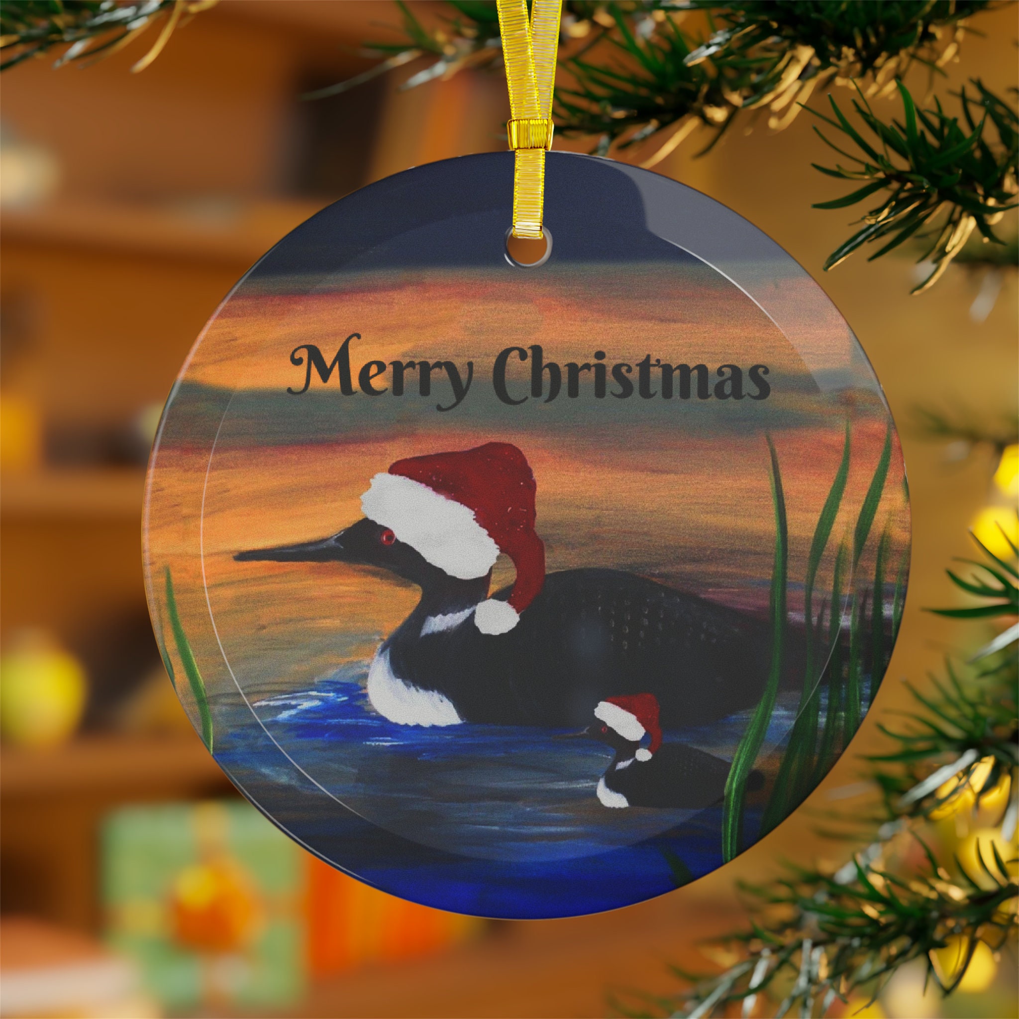 Santa Loon Lake House Lodge Christmas Glass Ornaments With My - Etsy