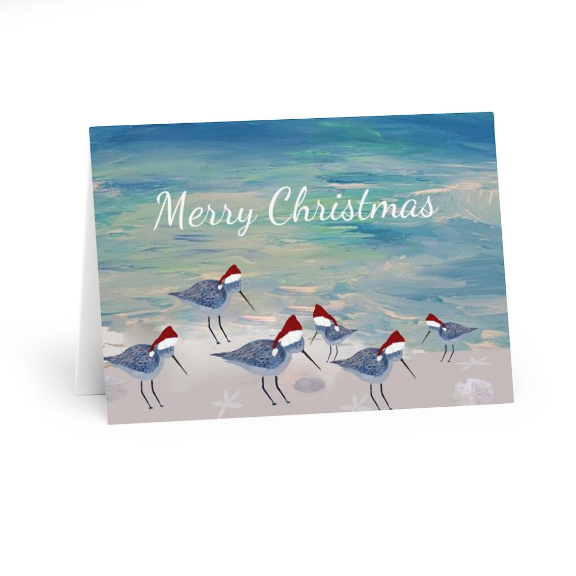 Santa Sandpipers Coastal Beach Birds Christmas Holiday Greeting Cards ...
