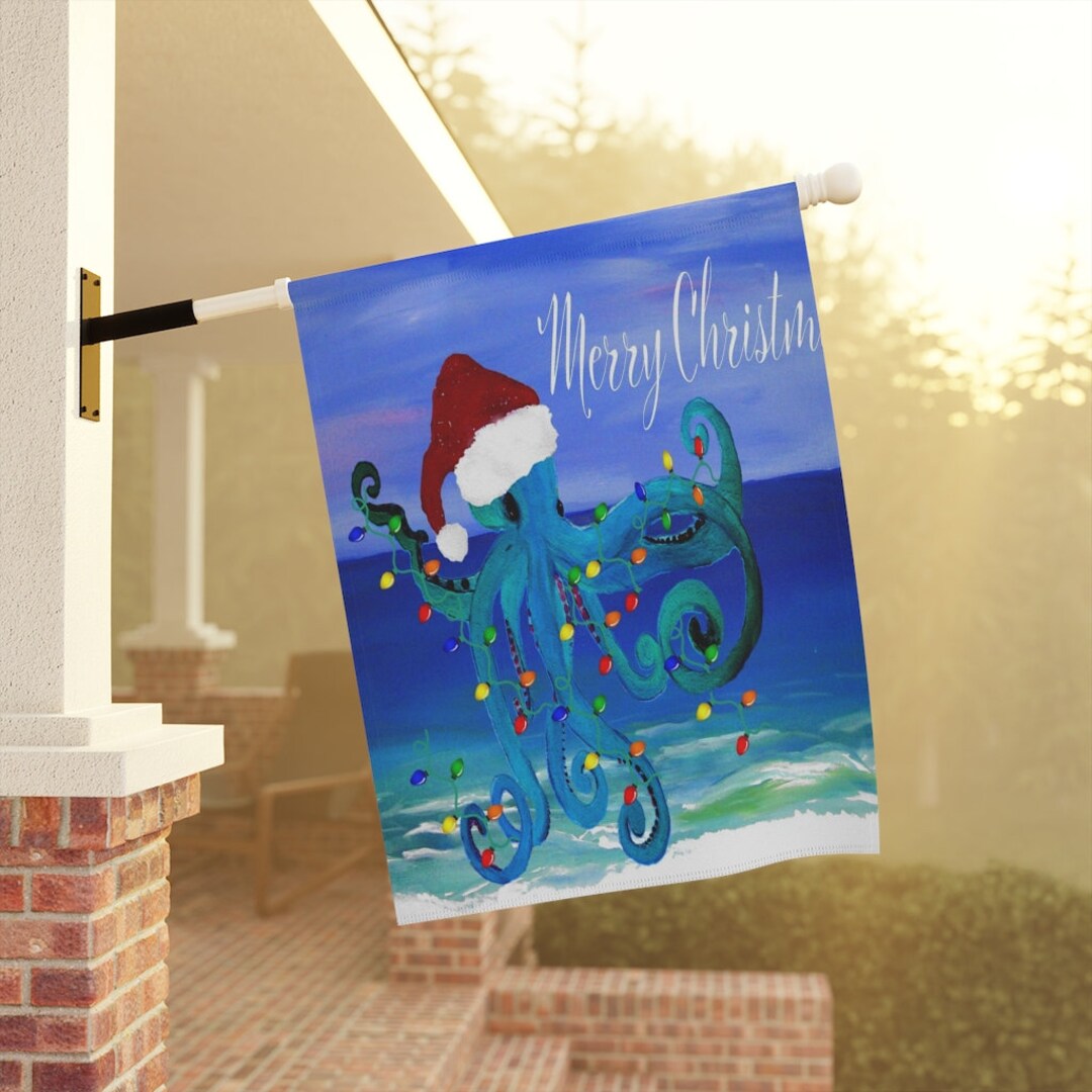 Octopus Christmas Coastal Christmas Holiday Garden & House Flag With My ...