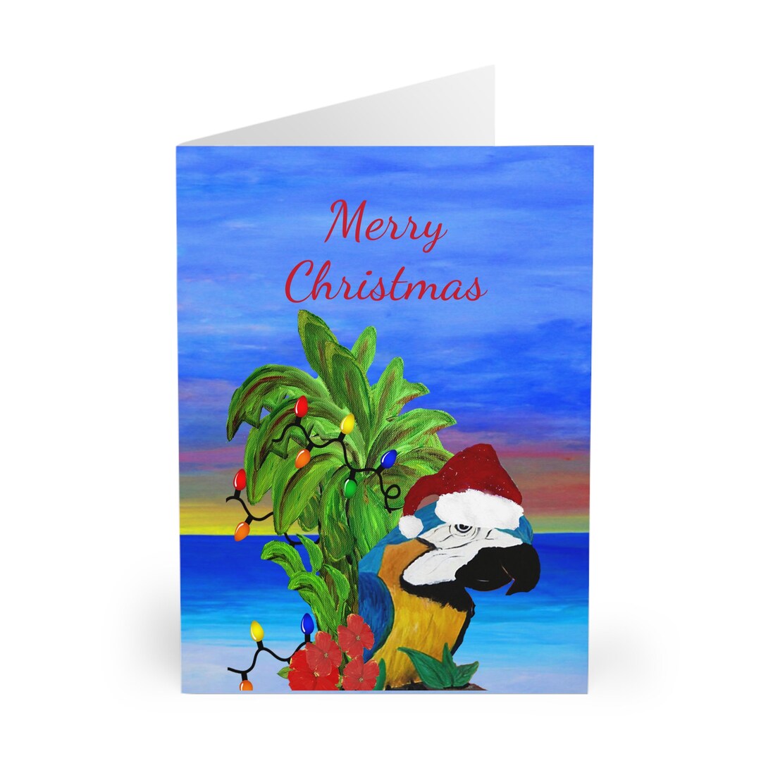 Santa Parrot Head Holiday Lights Tropical Christmas Sunset Beach ...