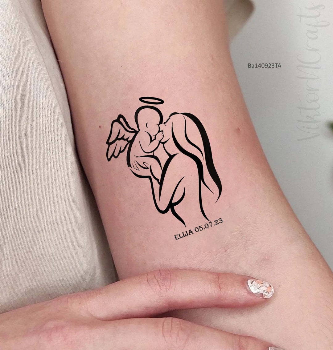 Mom and Baby Angel Temporary Tattoo, Meaningful Tattoo Gift ...
