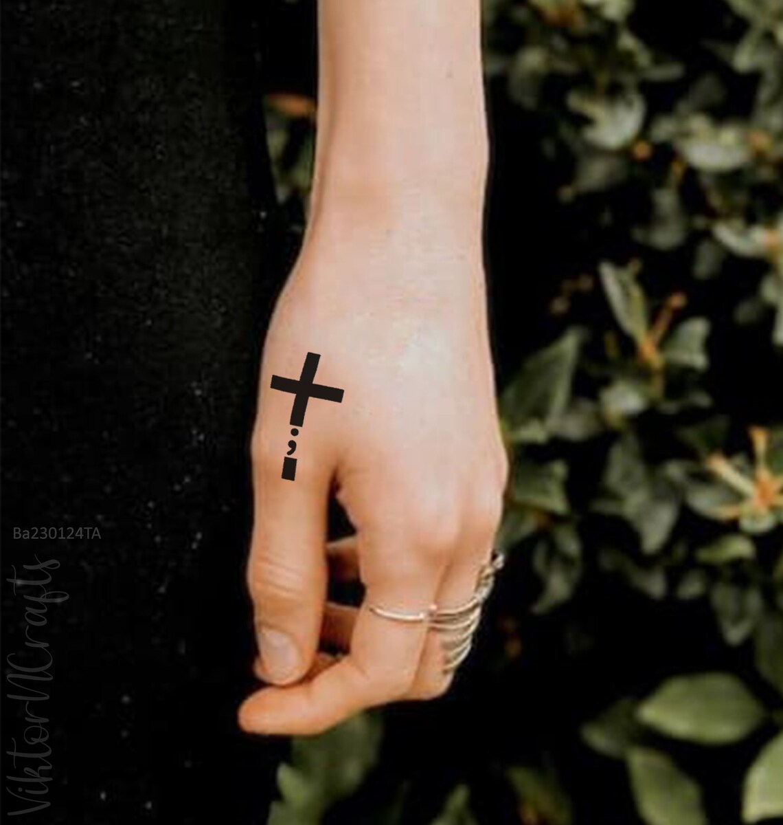 Minimalist Cross Semicolon Temporary Tattoo: Mental Health Awareness ...
