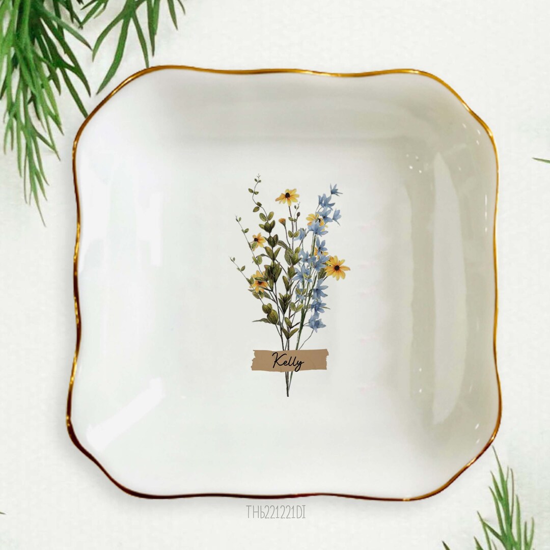 Custom Floral Trinket Tray-personalized Jewelry Dish-bridal Shower Gift ...
