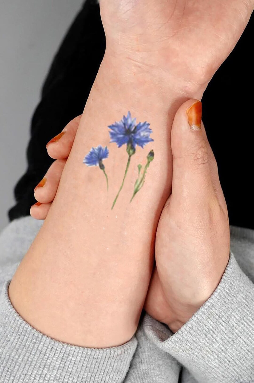 Cornflower Temporary Tattoo: Small Purple Floral Tattoo - Etsy