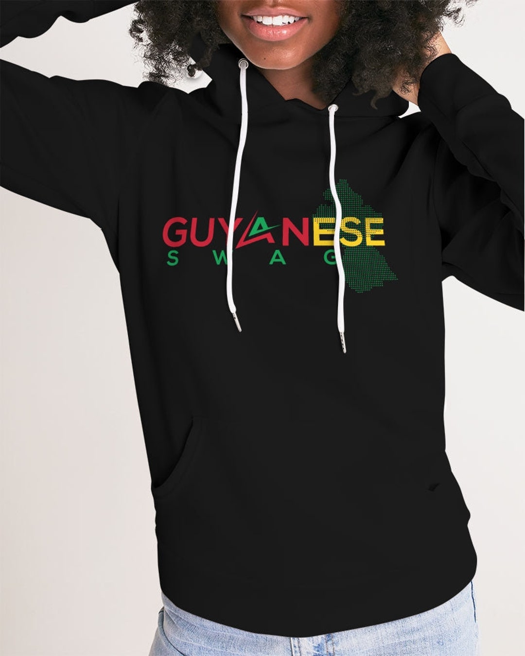 Guyanese Swag Guyana Map Women's Long Sleeve Hoodiesweatshirts ...