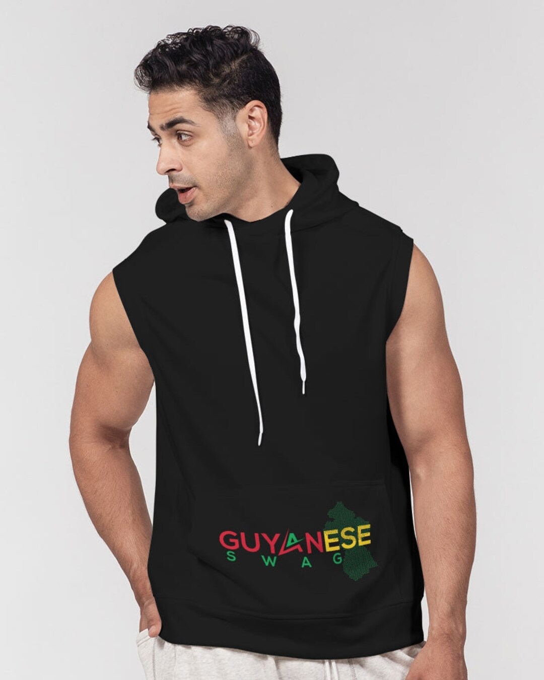 Guyanese Swag Guyana Map Premium Men's Heavyweight Sleeveless Hoodie ...