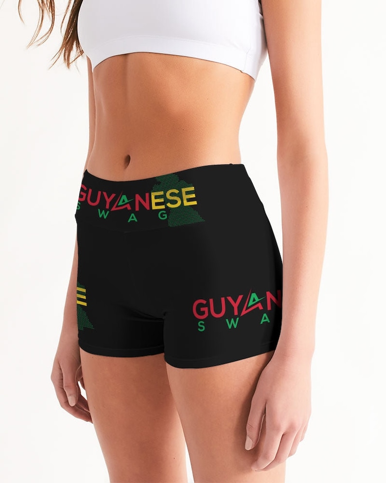 Guyanese Swag Guyana Map Women's Mid-rise Yoga Shorts, Soft Comfortable ...
