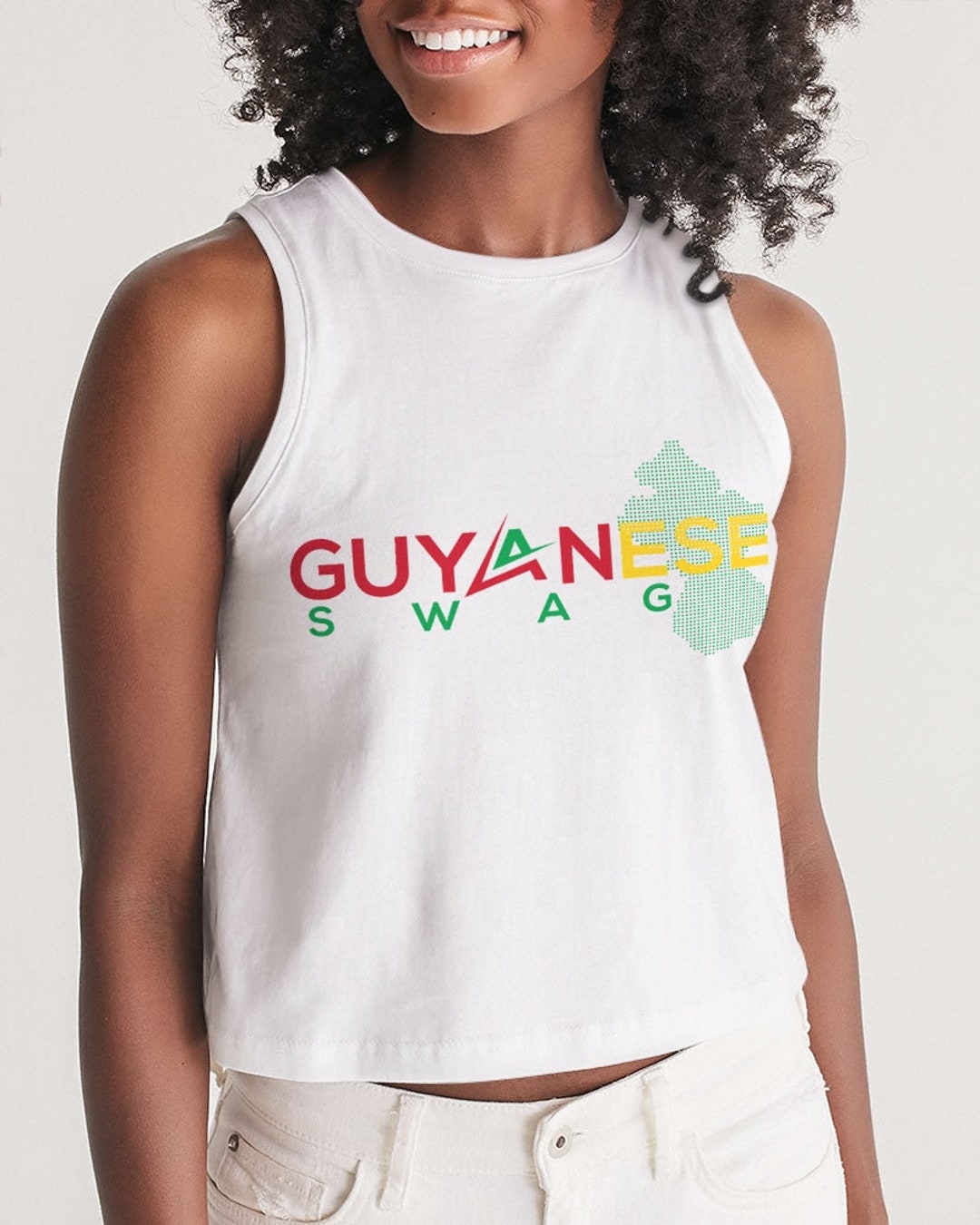 Guyanese Swag Guyana Map Printed White Women's Cropped Tank-stylish ...