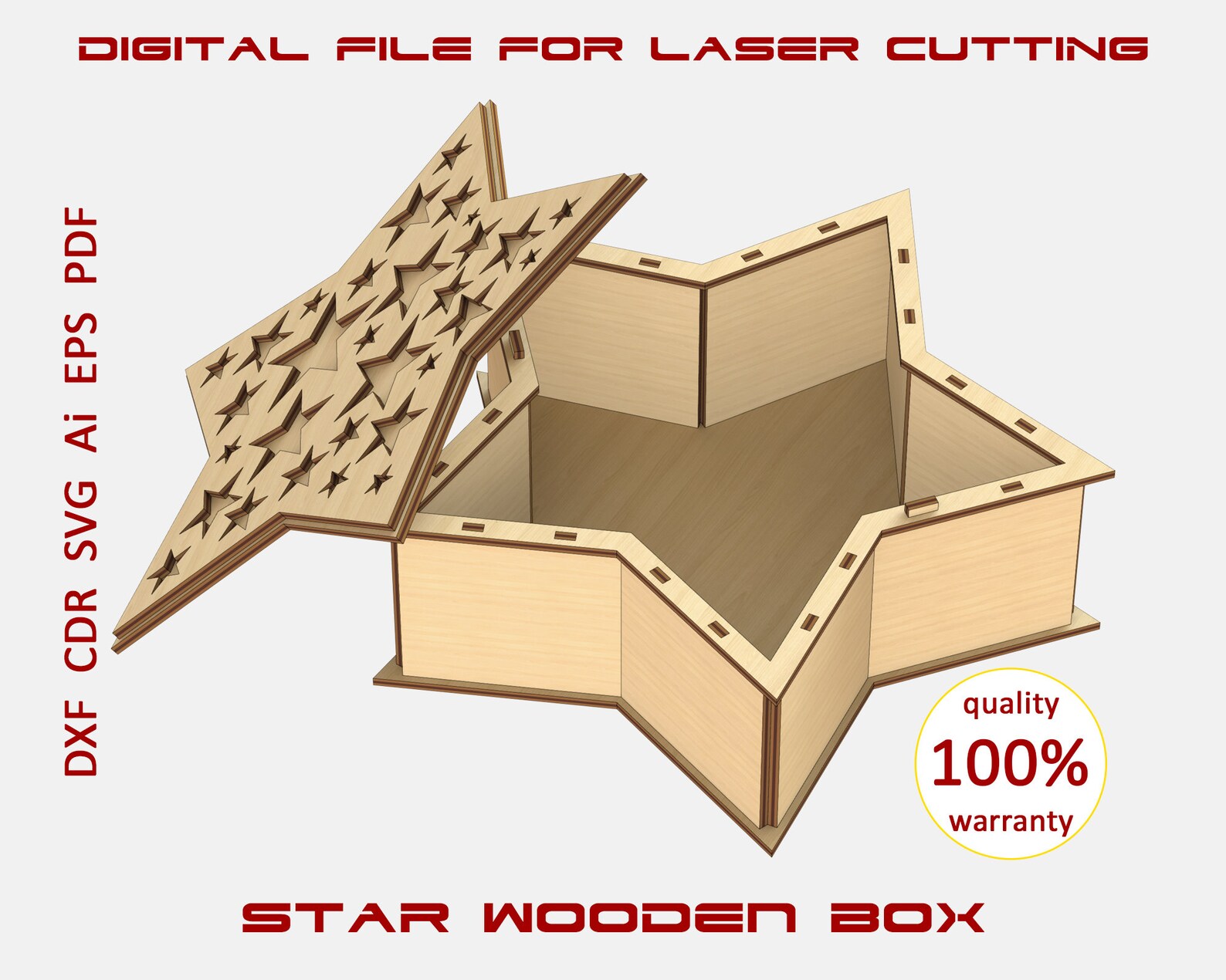 Wooden Star Box Laser Cut Dxf File, SVG CDR File Wooden Box for Gift ...