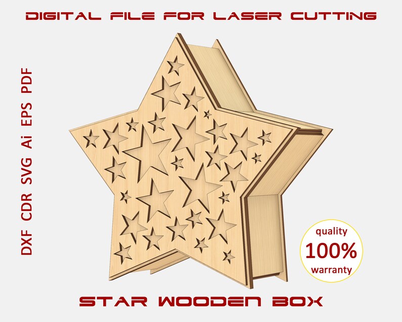 Wooden Star Box Laser Cut Dxf File, SVG CDR File Wooden Box for Gift ...