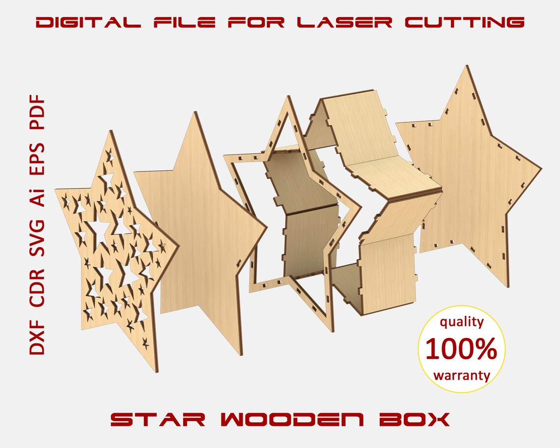 Wooden Star Box Laser Cut Dxf File, SVG CDR File Wooden Box for Gift ...