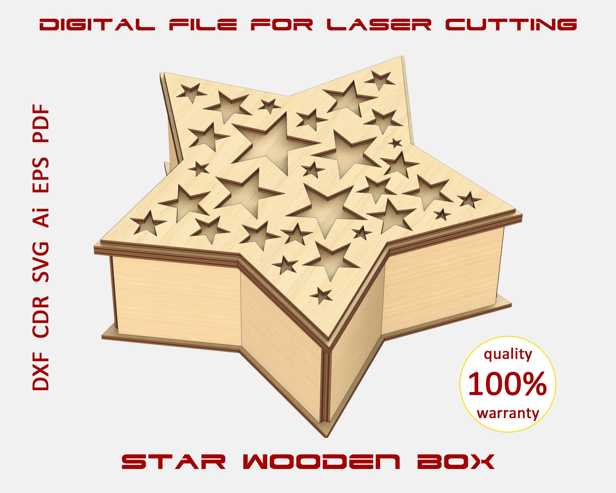 Wooden Star Box Laser Cut Dxf File, SVG CDR File Wooden Box for Gift ...