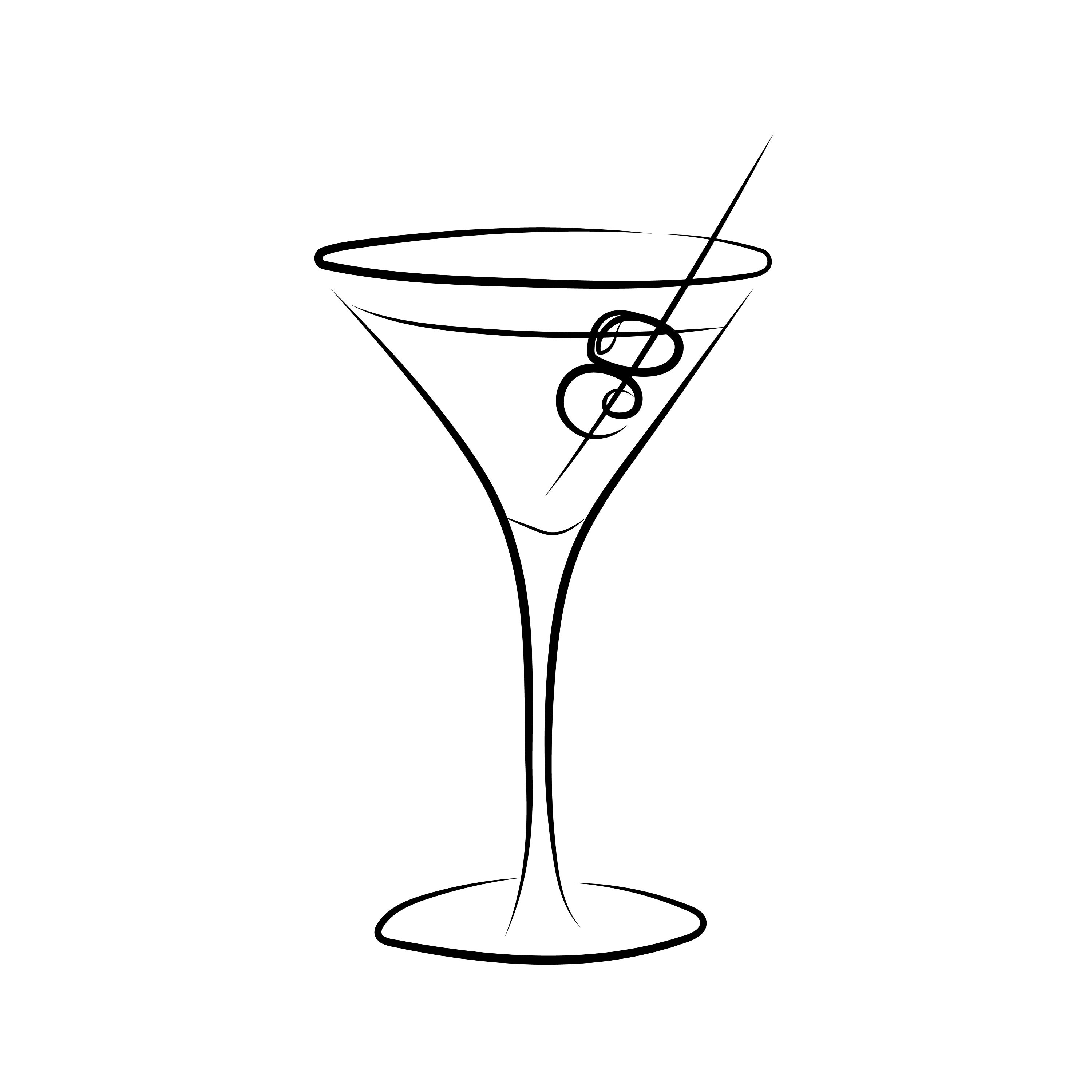 Martini Cocktail Glass Line Art DIGITAL DOWNLOAD PRINT Drawing Outline ...