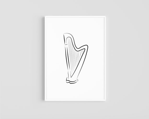 Harp Instrument DIGITAL Download Print Line Drawing Sketch - Etsy