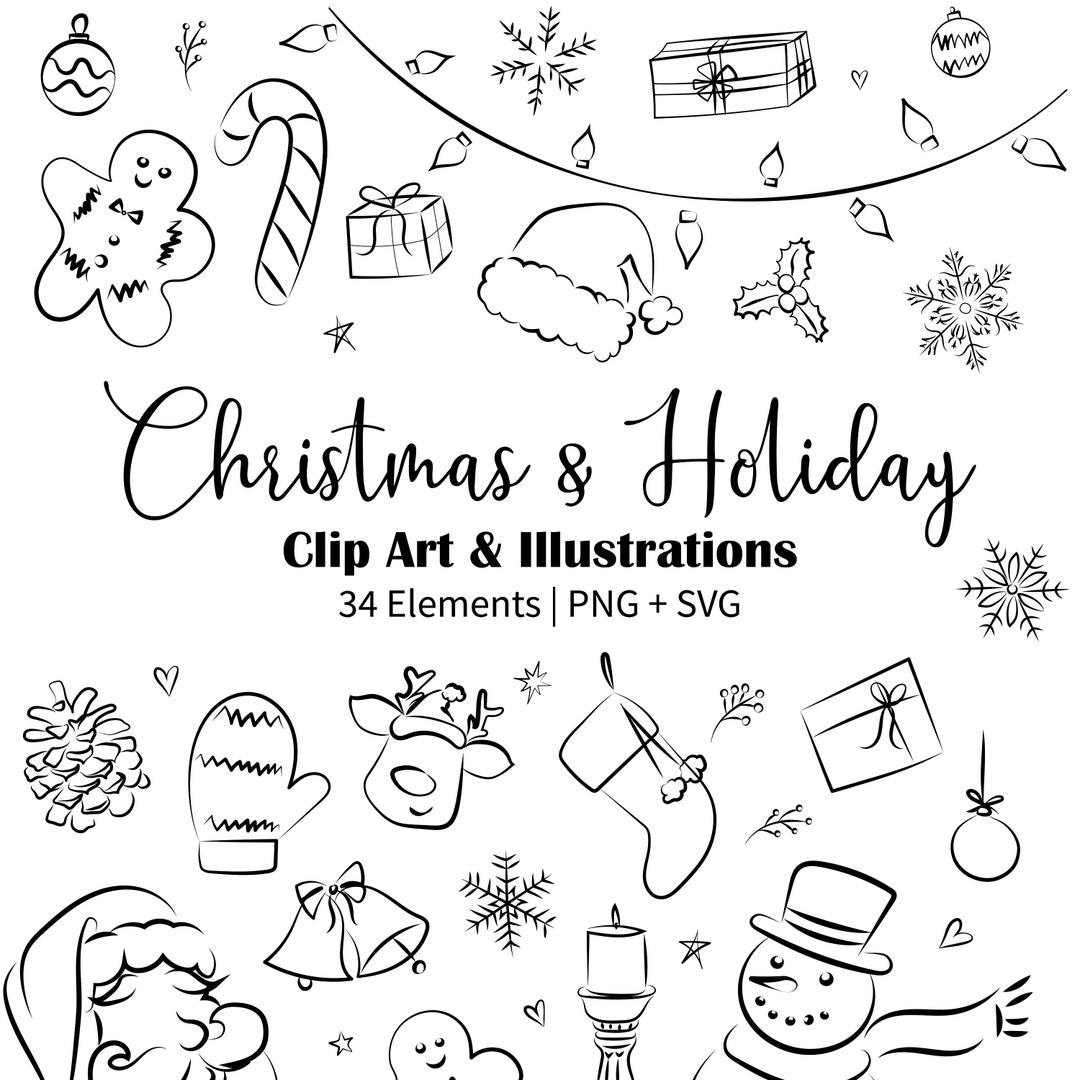 Christmas & Holiday Clip Art, Christmas Clipart Bundle, Christmas Lines ...