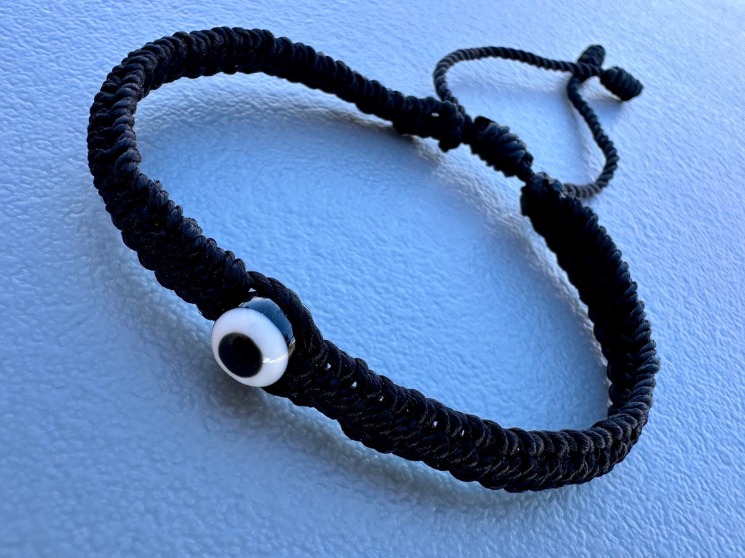 Pulsera Negra Con Ojo Turco Color Negro Tejida Con Hilo Espiga # 9 ...
