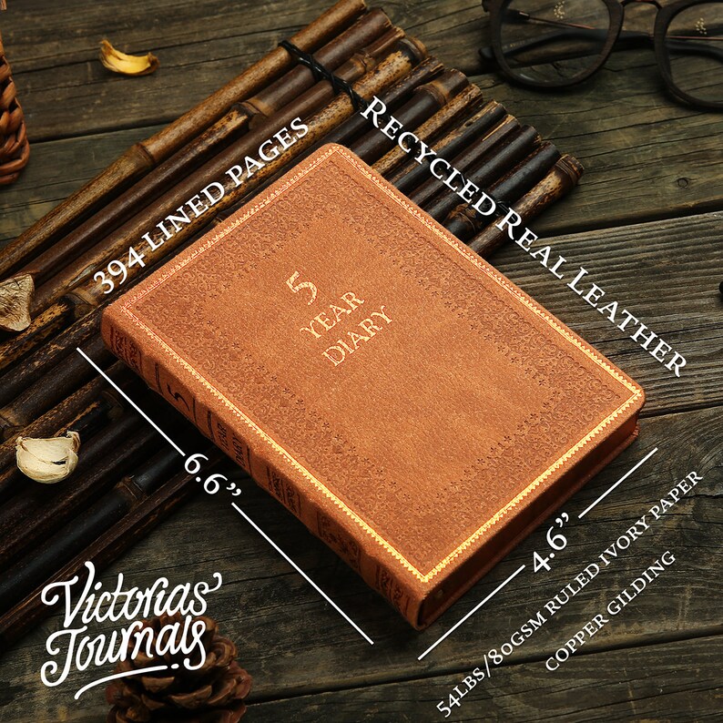 A Line a Day 5 Year Recycled Leather Diary, Vintage Looking for Girls ...