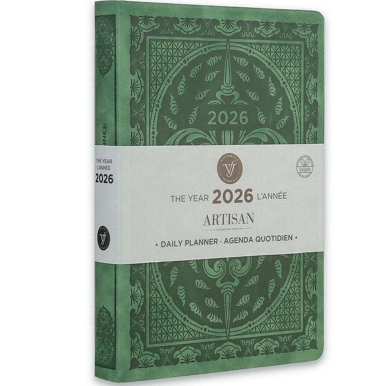 2026 Green Vegan Leather Daily Planner: Vintage Renaissance Style - Etsy