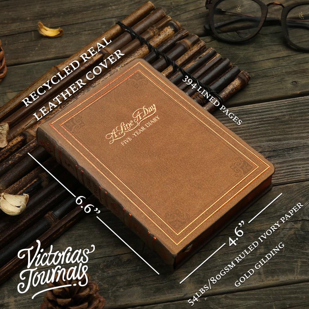 A Line a Day - 5 Year Recycled Leather Diary, Vintage Looking for Girls ...