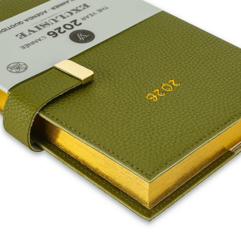 2026 Daily Planner: Green Vegan Leather Diary With Gold Clasp ...