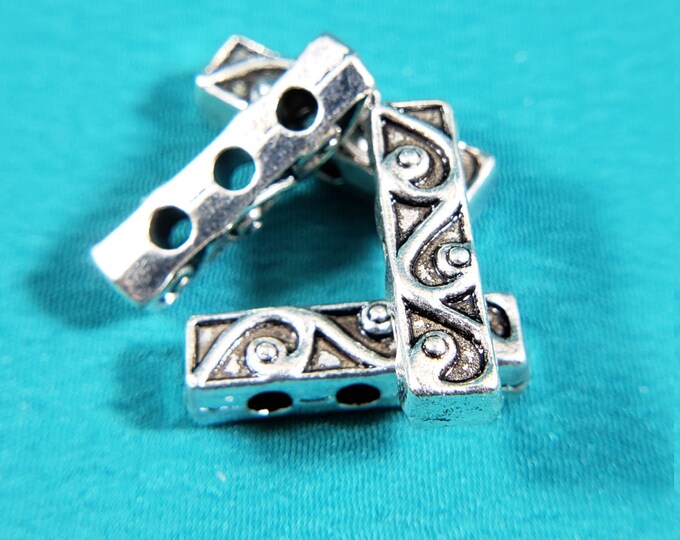 Silver Tone Spacer Bars 3 Holes 18mm Rectangle Slider Strand Slider ...