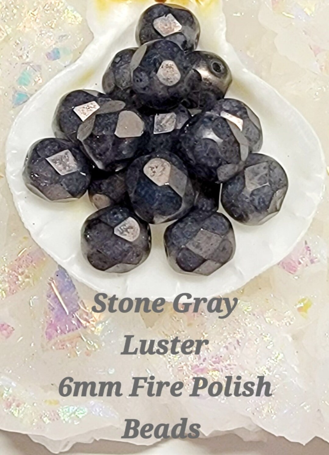 Stone Gray Luster Fire Polish Beads Premium Czech Glass 25 Bead Lots - Etsy