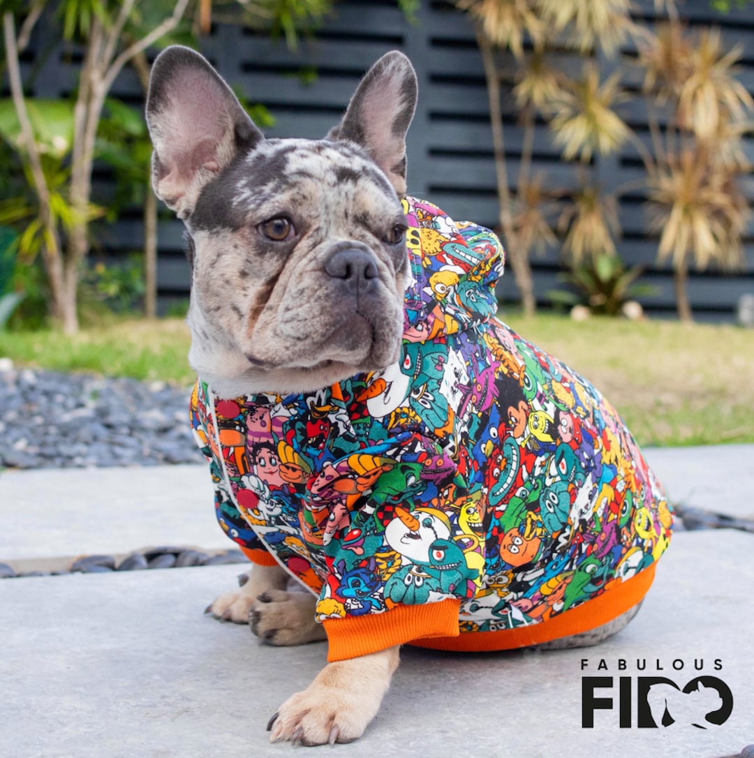 Fabulous Fido French Bulldog Fleece Warm Hoodie, Cartoon Themed Winter ...