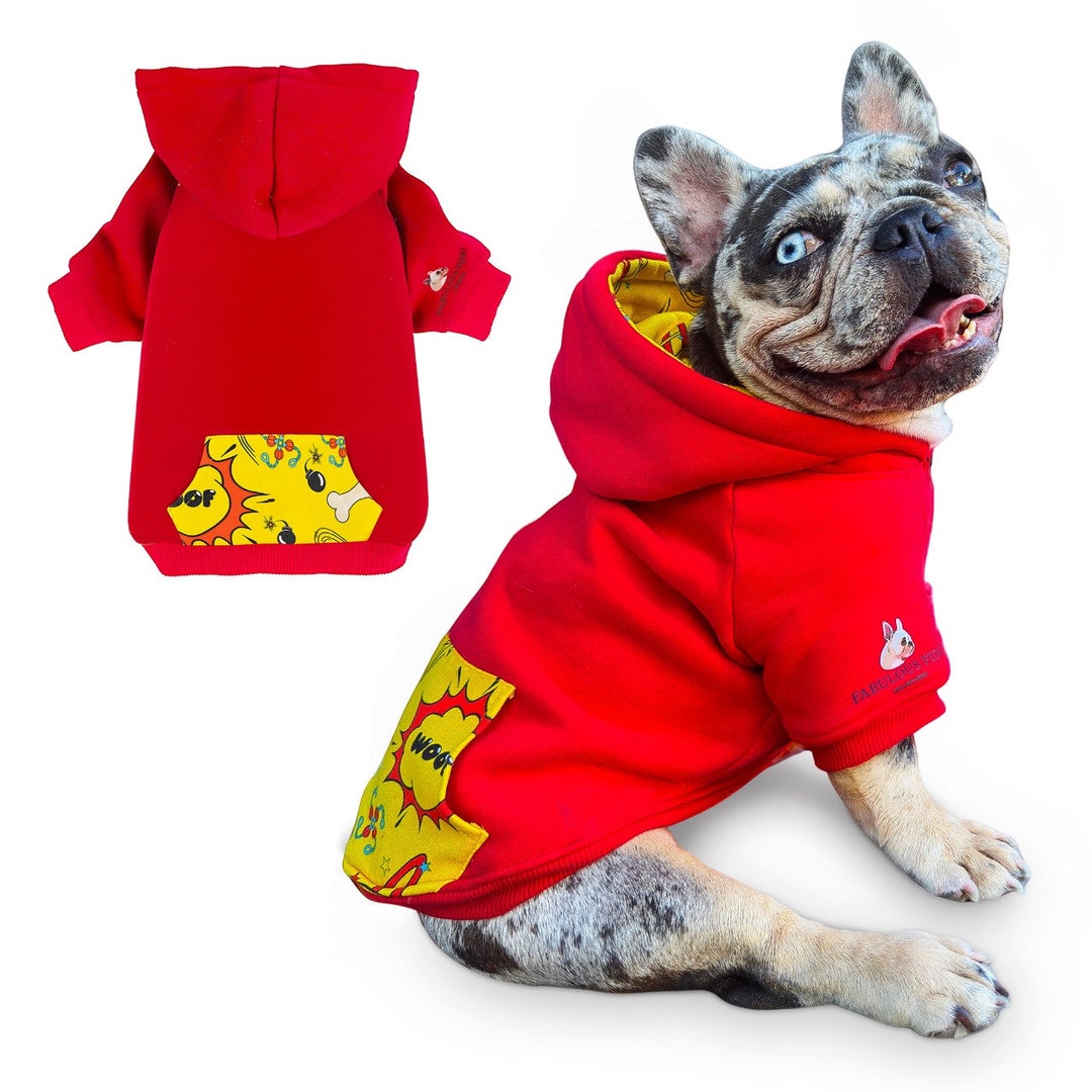 Fabulous Fido French Bulldog Cotton RED DOG HOODIE Fleece Lining ...