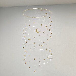 Stars Crystals Baby Mobile, Gold Stars Cloud Moon Baby Mobile, Neutral ...