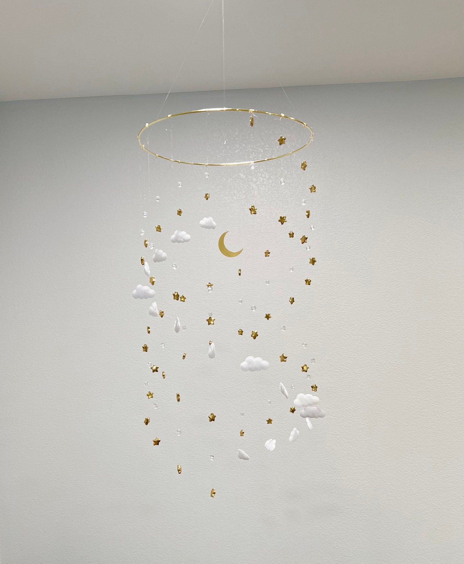 Stars Crystals Baby Mobile Gold Stars Cloud Moon Baby Mobile - Etsy