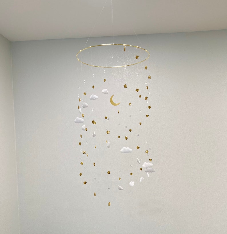 Stars Crystals Baby Mobile Gold Stars Cloud Moon Baby Mobile - Etsy