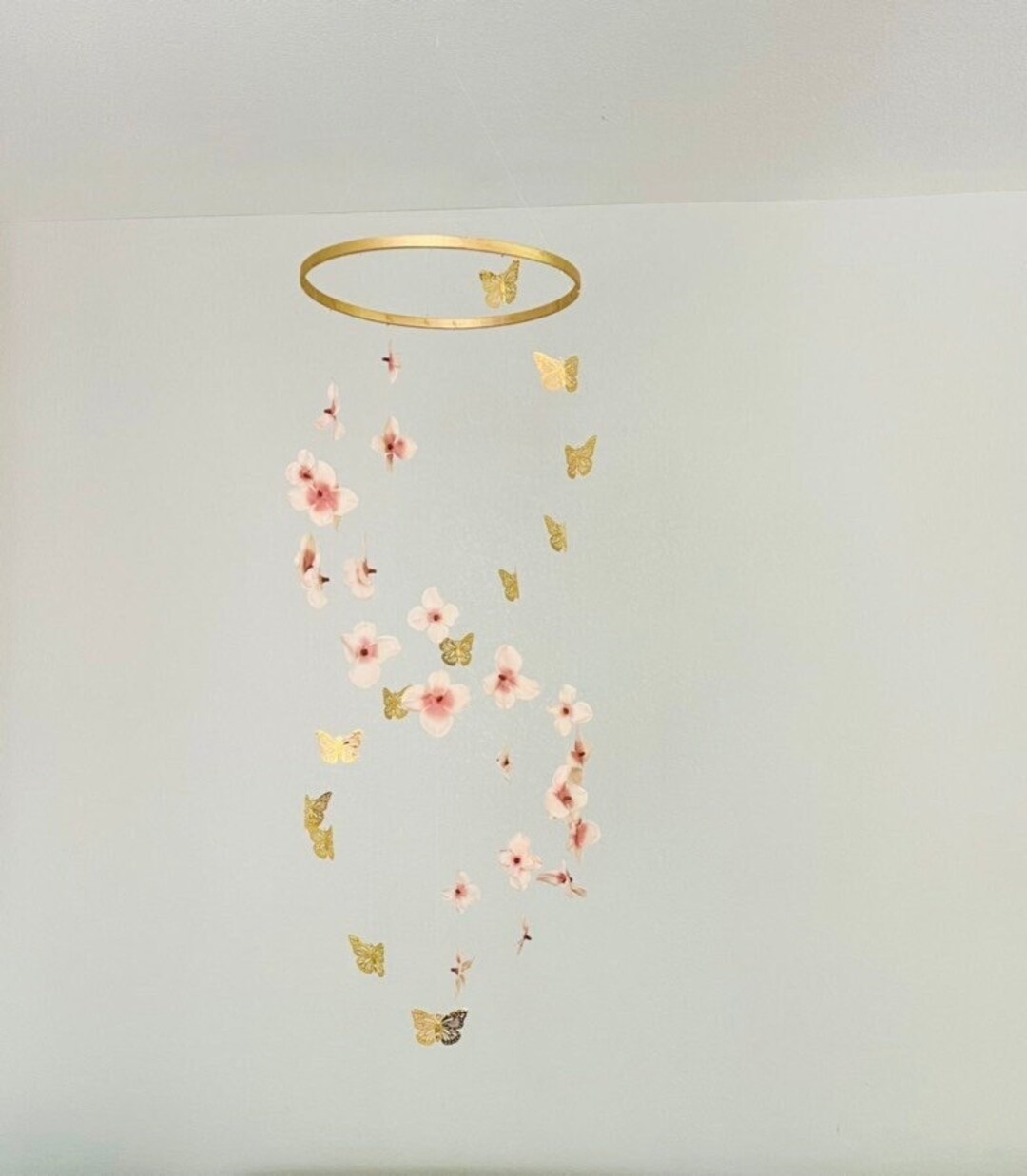 Gold Butterfly Flower Mobile, Flower and Butterdly Mobile Baby Girl ...