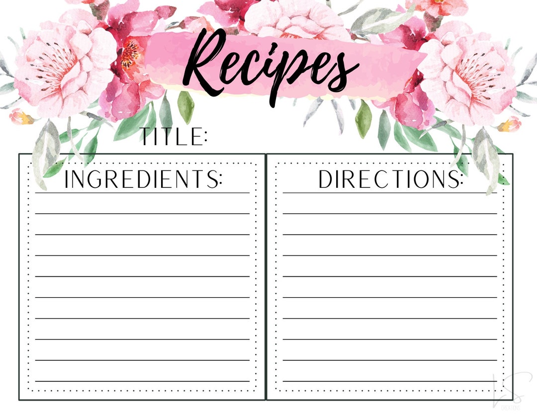 Pink Rose Recipe Card Printable - Etsy