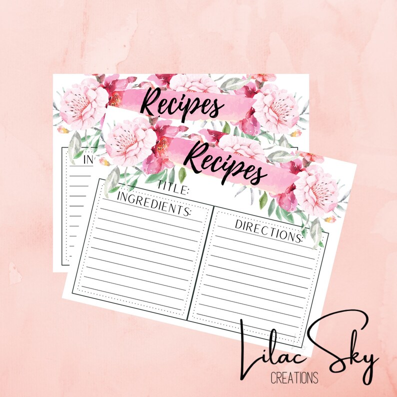 Pink Rose Recipe Card Printable - Etsy