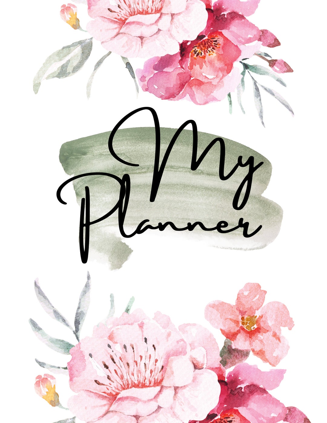 Pink & Green Rose Planner Printable - Etsy