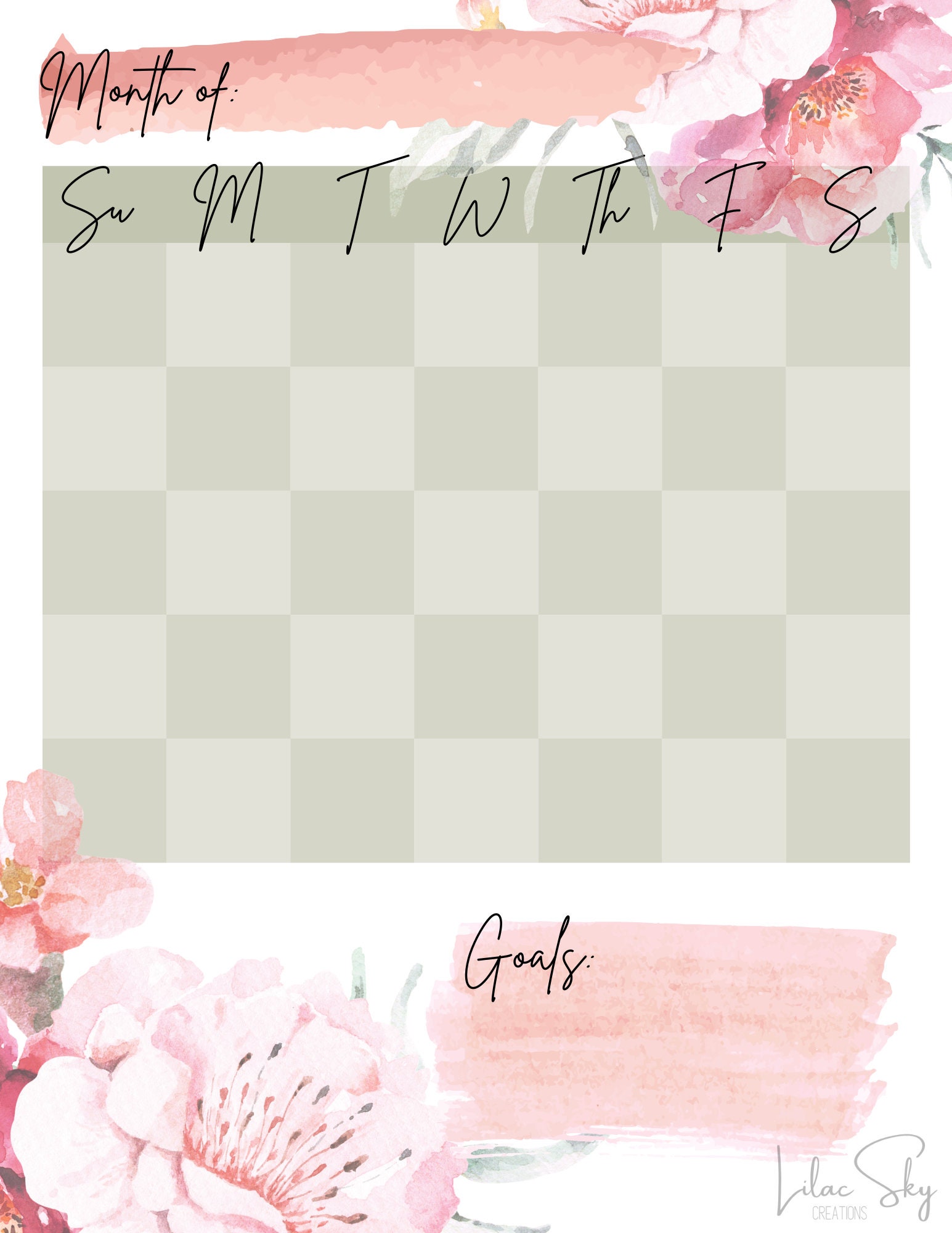 Pink & Green Rose Planner Printable - Etsy