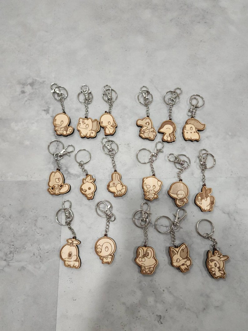 Laser Engraved Wood Pokemon-inspired Starter Keychains - Etsy
