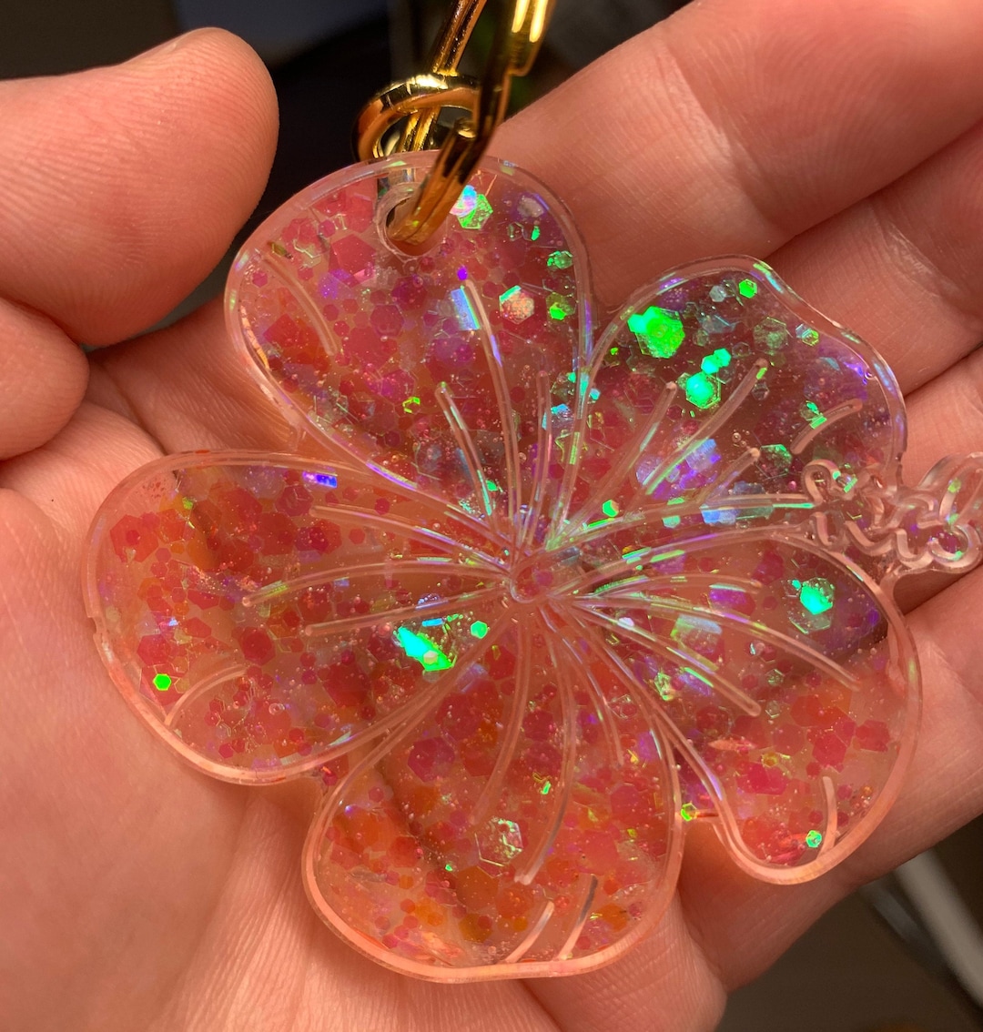 Glitter Hawaiian Flower,hibiscus Flower Keychain - Etsy
