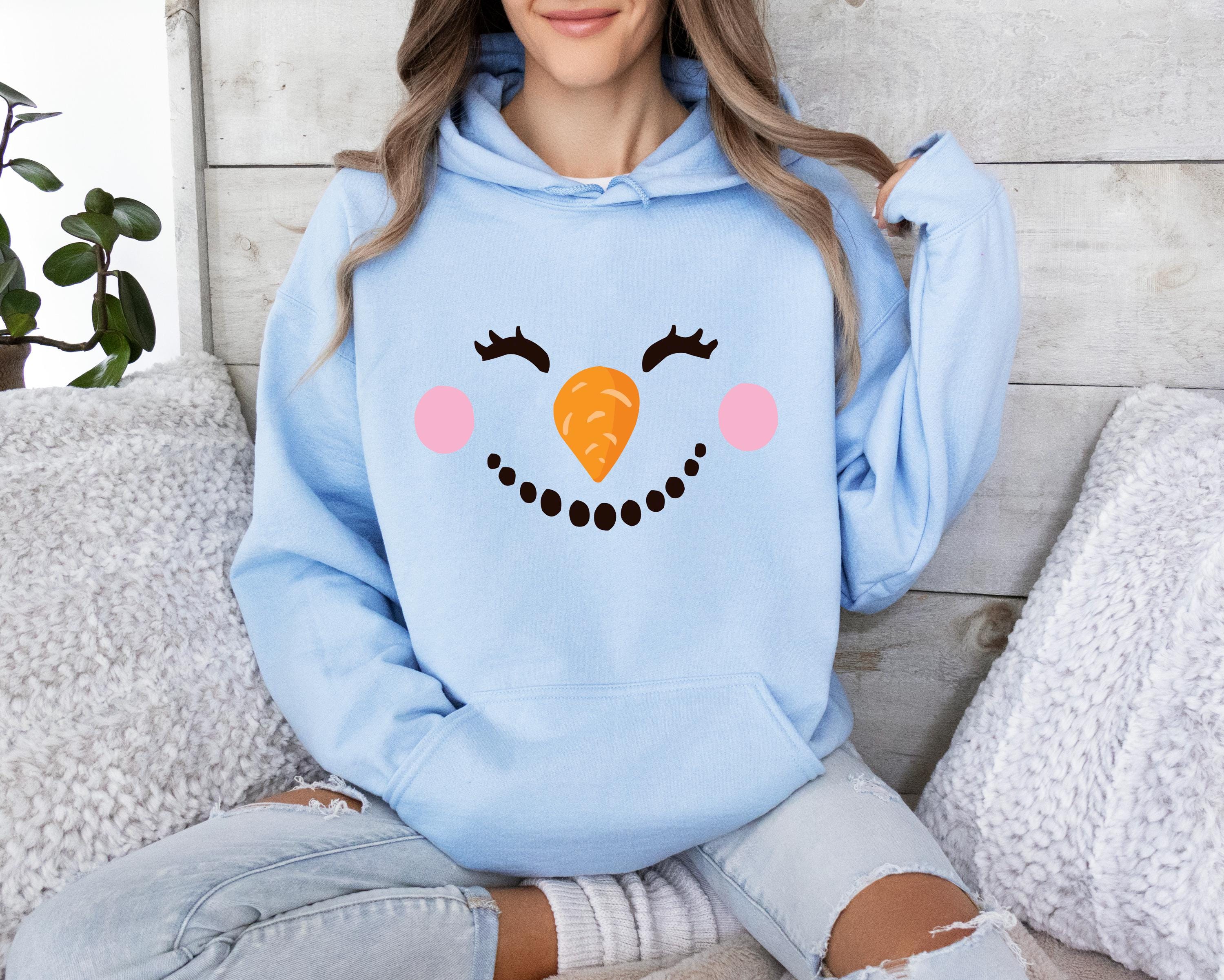 Cute Blushing Snowman Face PNG Sweater Hoodie Large Print Winter ...