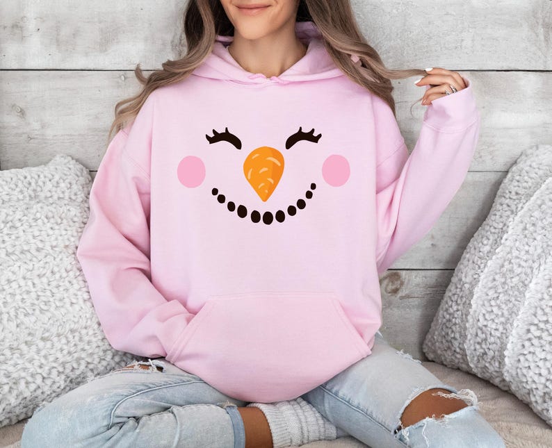 Cute Blushing Snowman Face PNG Sweater Hoodie Large Print Winter ...