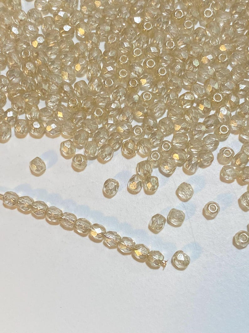 3mm Fire Polish Bead, Clear Transparent With Gold Wash, Genuine Czech ...